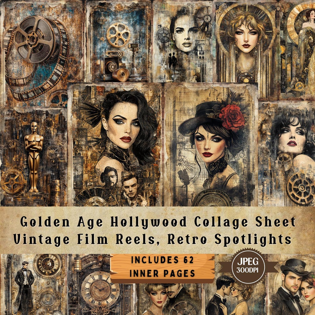 Golden Age Hollywood Collage Sheet: Sepia Tone Ephemera (digital ...