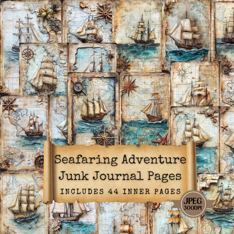 Seafaring Adventure Junk Journal Kit: Vintage Nautical Theme (44 JPEG ...