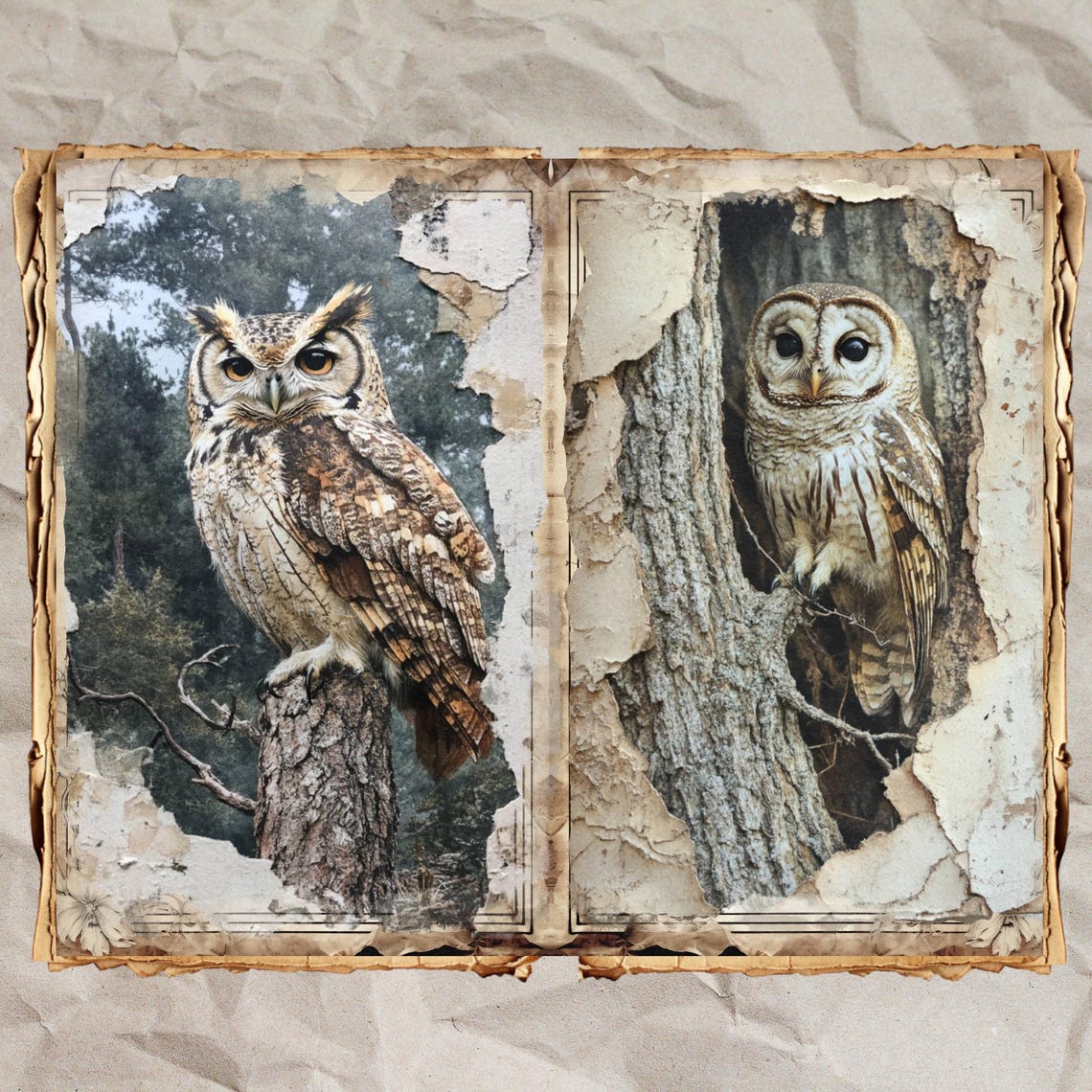 Wild Owl Junk Journal Kit: Shabby Chic Forest Pages (40 JPEG) (digital ...