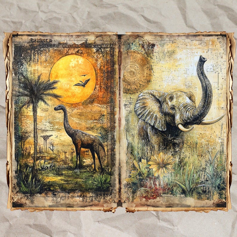 Prehistoric Era Junk Journal Kit | Vintage Jurassic Dinosaurs Themed ...