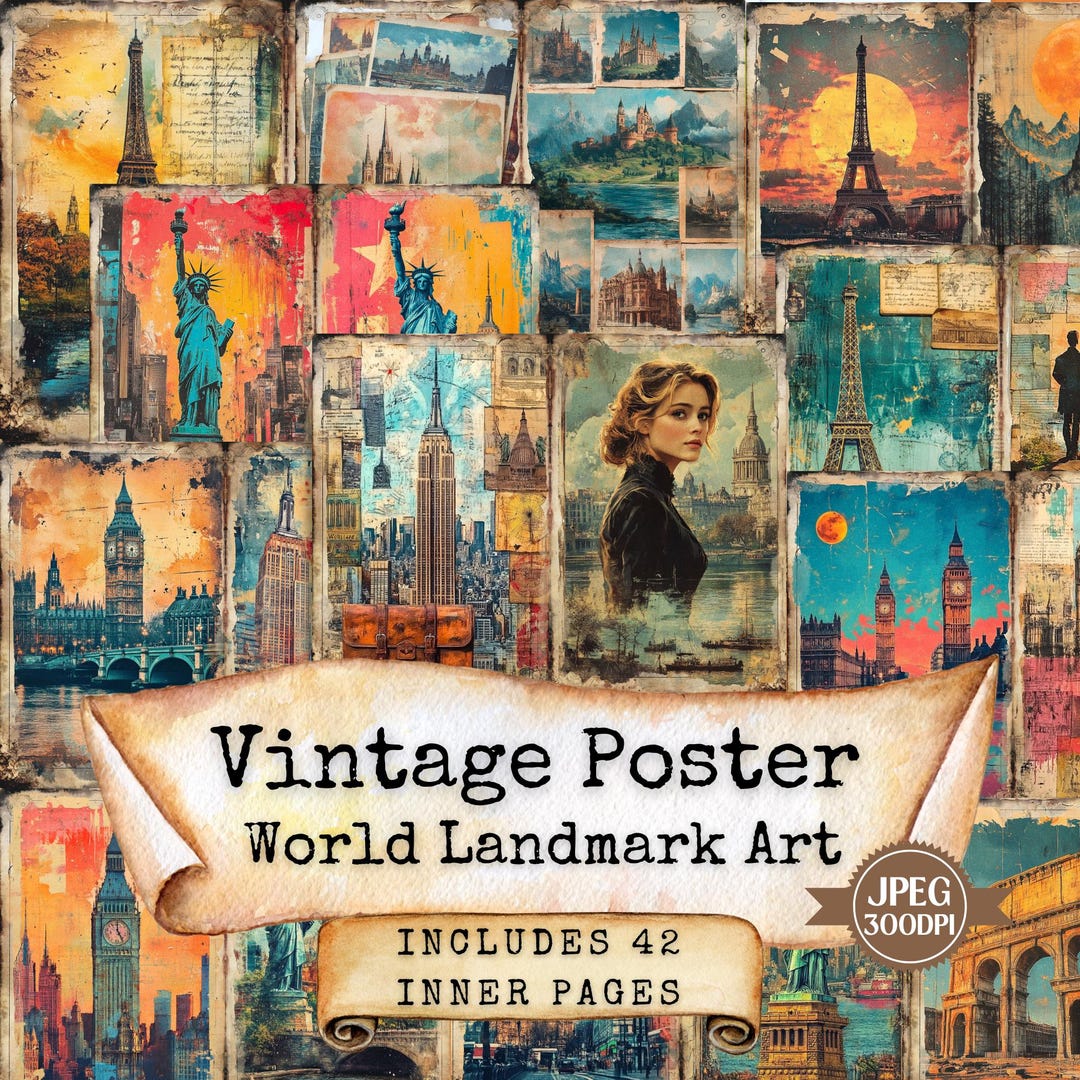 Vintage World Landmark Junk Journal Kit: Shabby Chic Ephemera (42 JPEG ...
