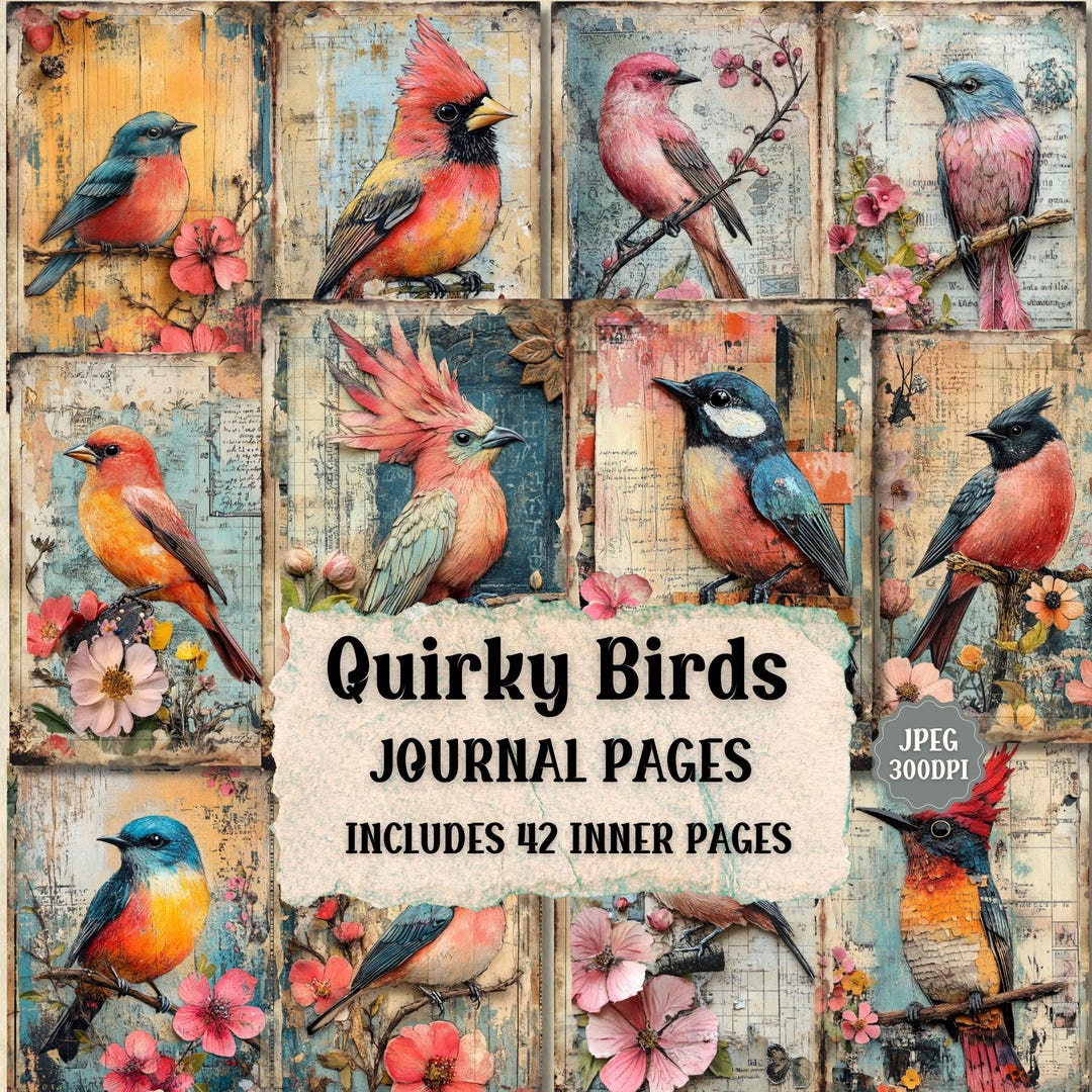 Quirky Birds Junk Journal Pages: Vintage Shabby Chic (42 JPEG) - Etsy