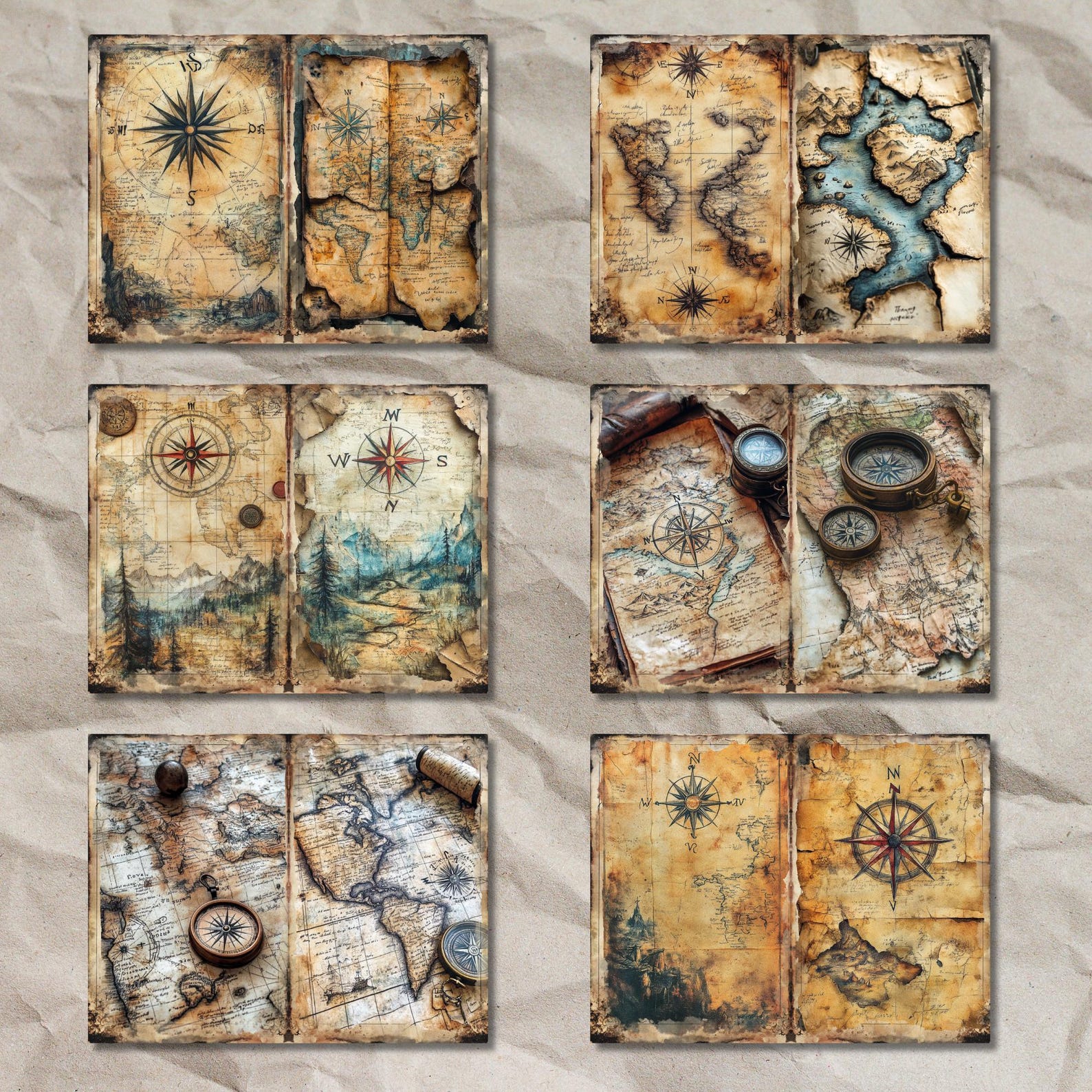 Mystic Voyage Treasure Map Ephemera Kit | Vintage Old Map Themed Kit ...