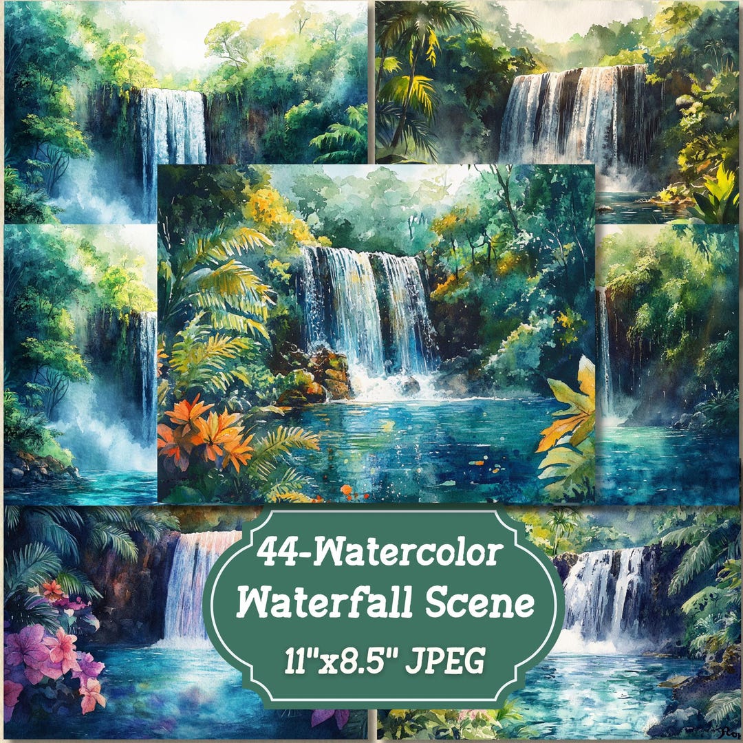 Watercolor Waterfall Junk Journal Double Pages, Scrapbook Supply - 44 ...