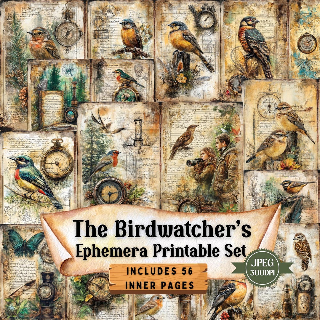 The Birdwatcher’s Ephemera Printable Set | Vintage Junk Journal Kit | Shabby Chic Paper Craft ...
