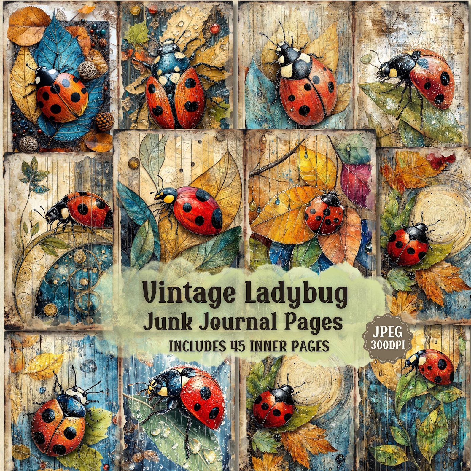 Vintage Ladybug Junk Journal Pages: Shabby Chic Collage (45 JPEG) - Etsy