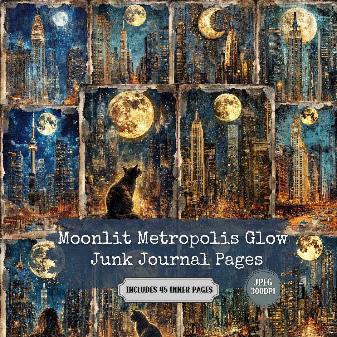 Moonlit Metropolis Junk Journal: Vintage Cityscape Ephemera (digital ...