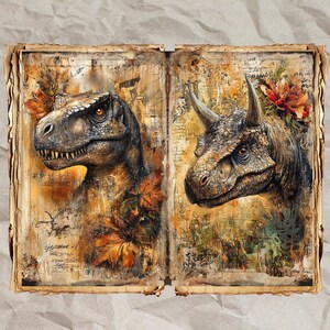 Dinosaur Junk Journal Printable Pages, Vintage Fossil Collage Sheet ...