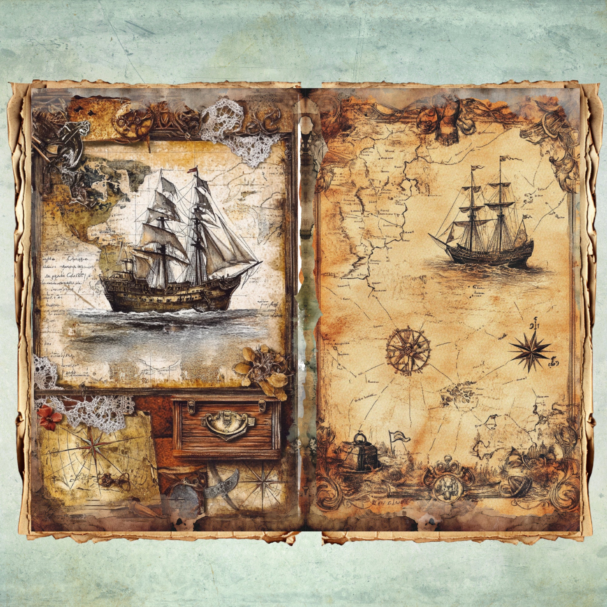 Pirate Junk Journal Printable Pages: Vintage Ephemera (digital Download ...