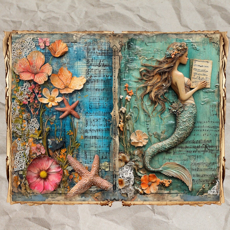 Mermaid Junk Journal Printable Kit: Bohemian Collage, Shabby Chic ...