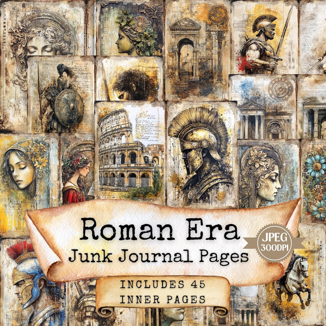 Roman Era Junk Journal Pages, Mixed Media Art, Vintage Roman, Gladiator ...