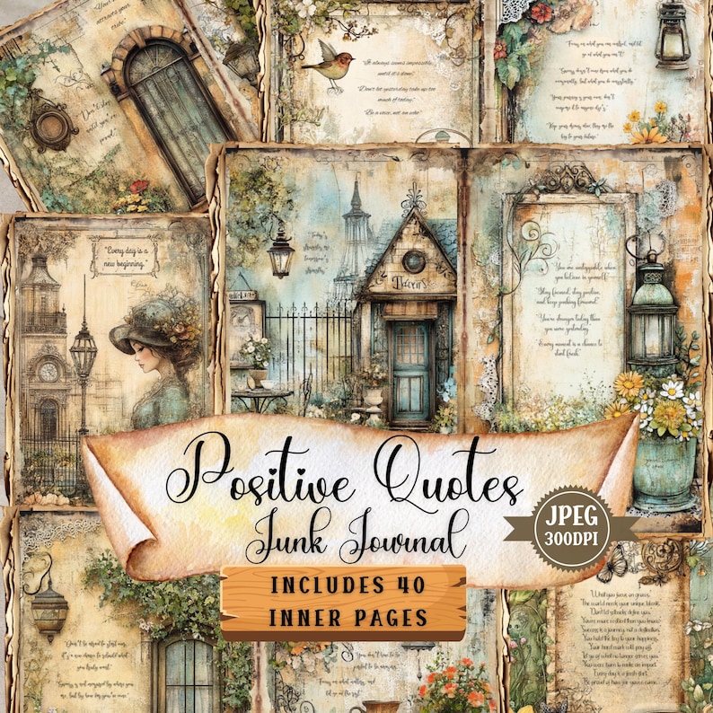 Positive Quotes Junk Journal: Vintage Garden Ephemera (digital Download ...