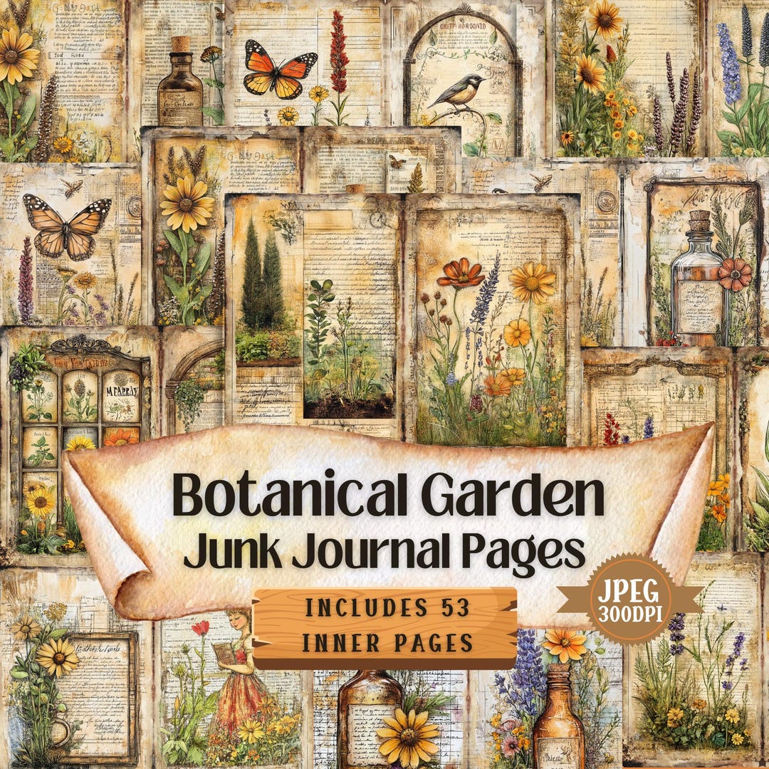 Botanical Garden Junk Journal Pages | Vintage Floral Themed Kit ...