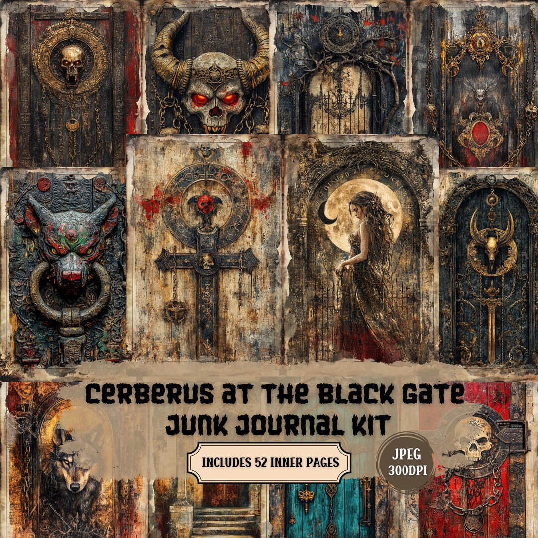 Cerberus at the Black Gate Junk Journal Kit | Vintage Gates of the ...