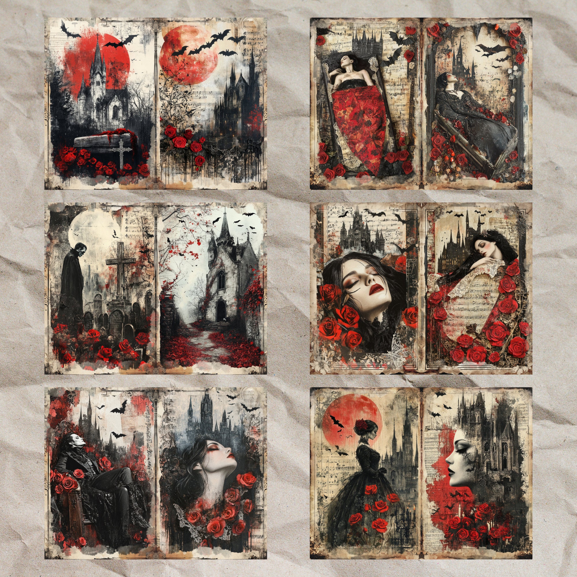 Vampire Junk Journal Printable Pages: Vintage Halloween Ephemera (52 ...