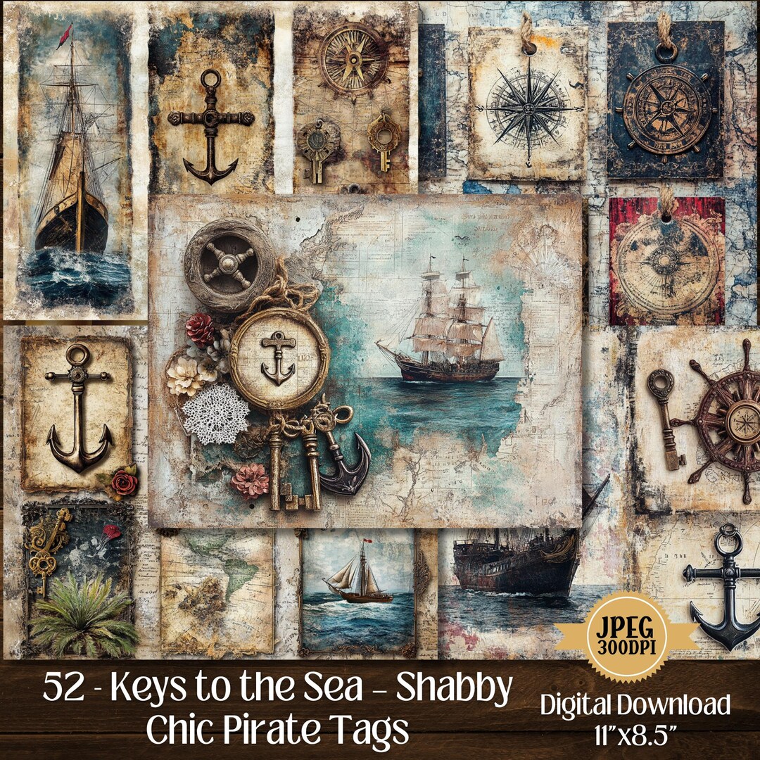 Keys to the Sea – Shabby Chic Pirate Tags | Maritime Symbols Tags ...