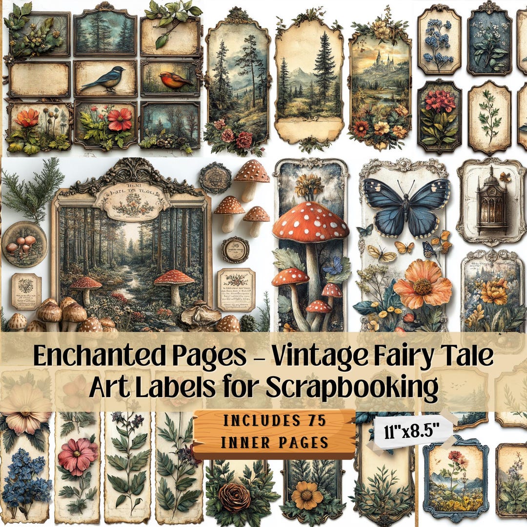 Vintage Fairy Tale Art Labels: Botanical Scrapbooking Tags (75 Jpegs ...