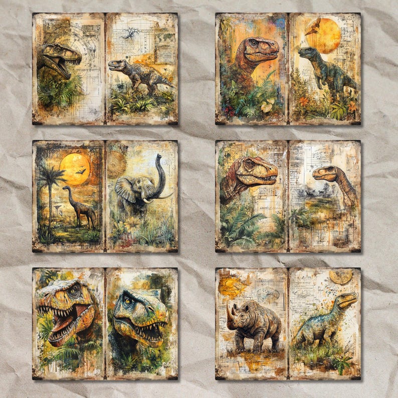 Prehistoric Era Junk Journal Kit | Vintage Jurassic Dinosaurs Themed ...