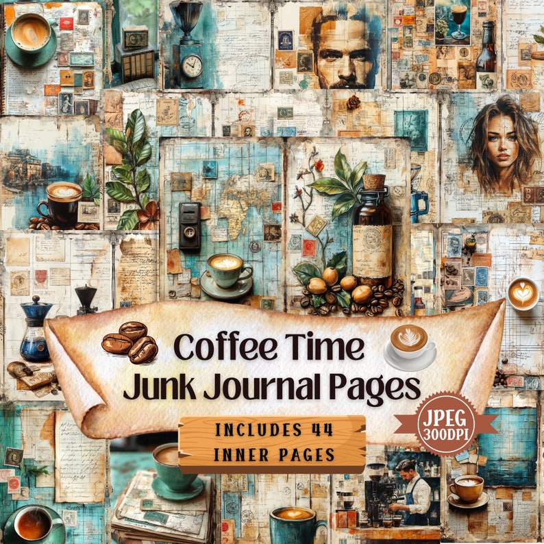 Coffee Time Junk Journal Pages, Vintage Coffee Junk Journal Kit, Shabby ...