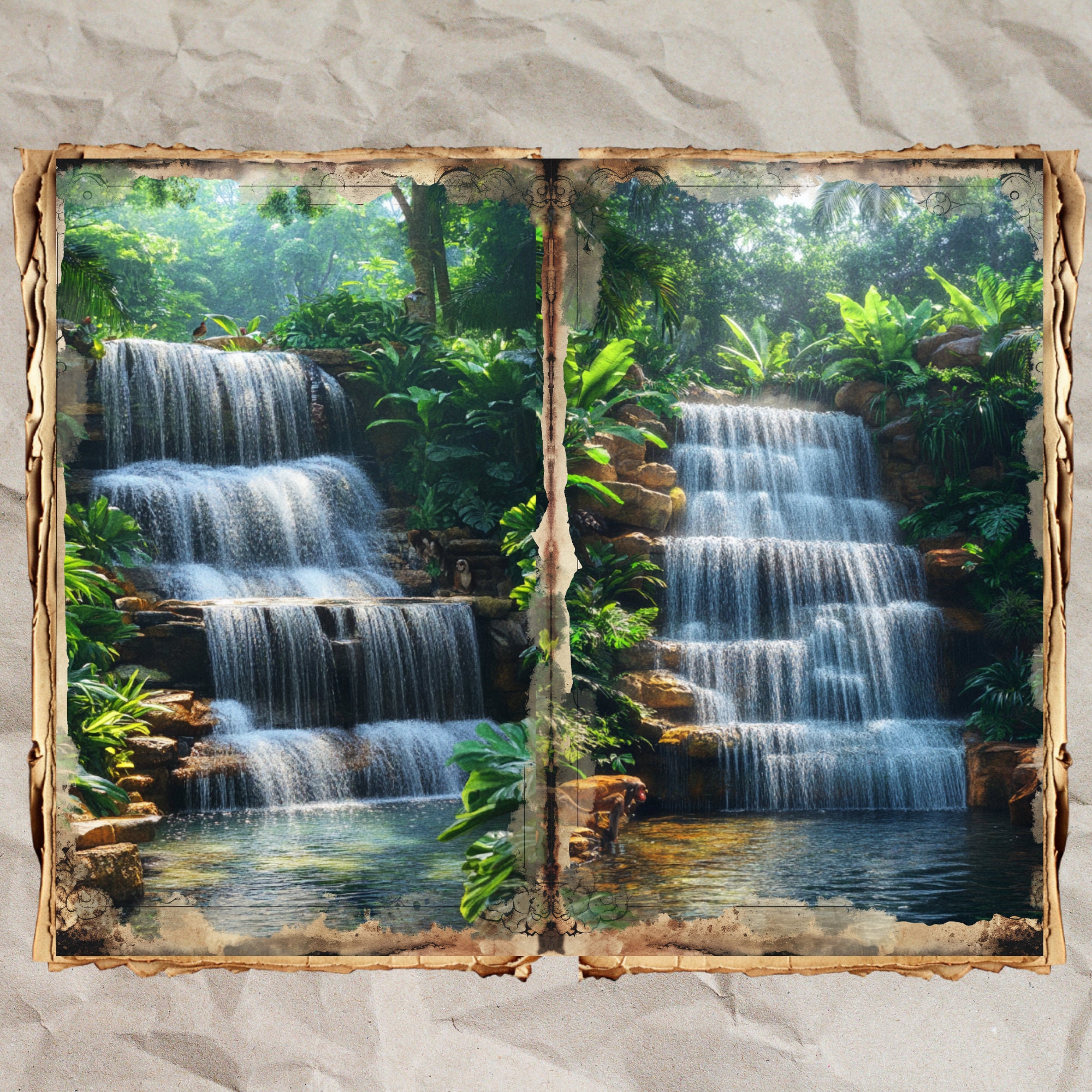 Watercolor Waterfall Junk Journal Kit: Shabby Chic Ephemera (38 JPEG ...