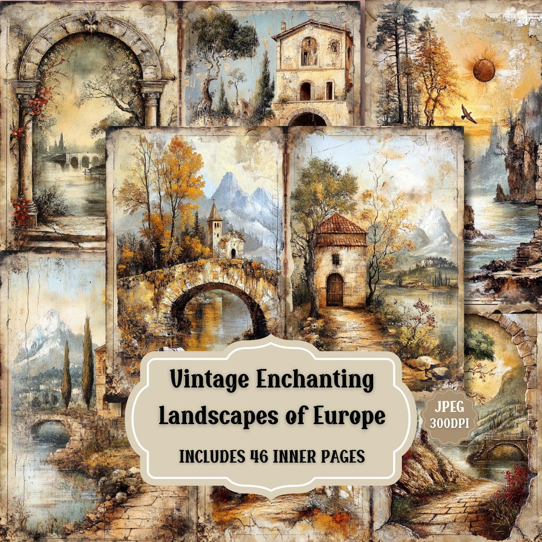 Vintage Europe Landscape Junk Journal Pages: Shabby Chic Ephemera (46 ...