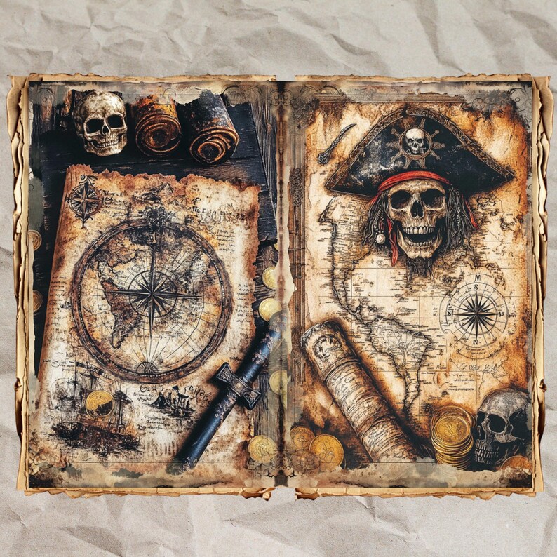 Pirate Treasure Map Junk Journal Kit: Vintage Ephemera (45 JPEG) - Etsy
