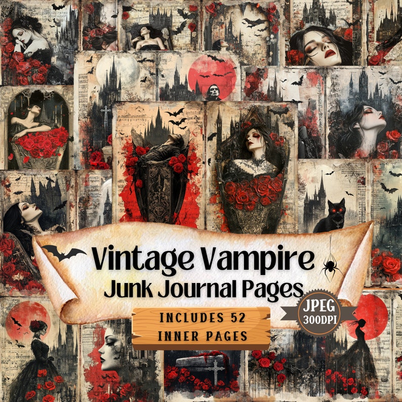 Vampire Junk Journal Printable Pages: Vintage Halloween Ephemera (52 ...