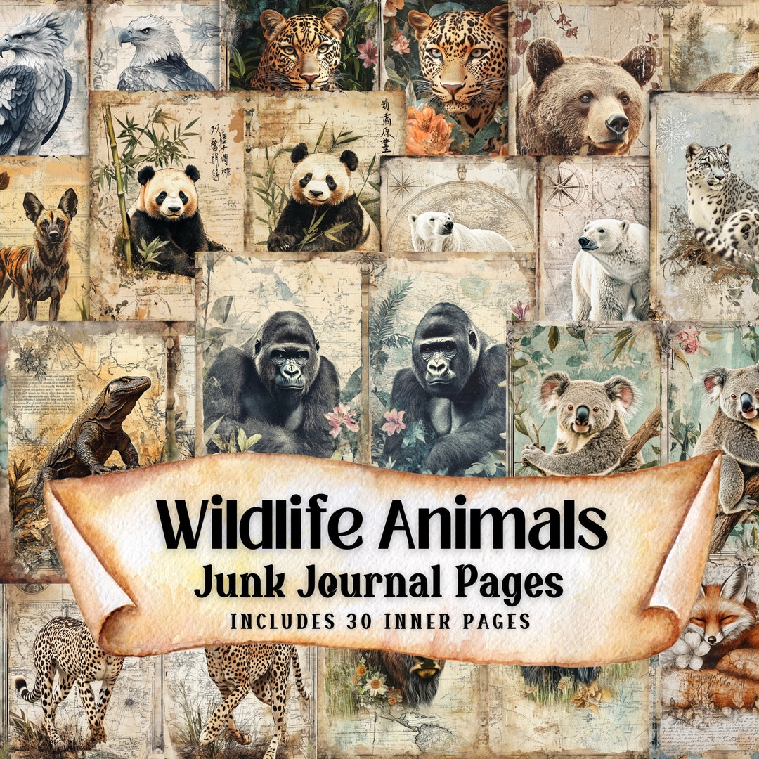 Wildlife Animals Junk Journal Printable Pages, Jungle Journal Vintage ...