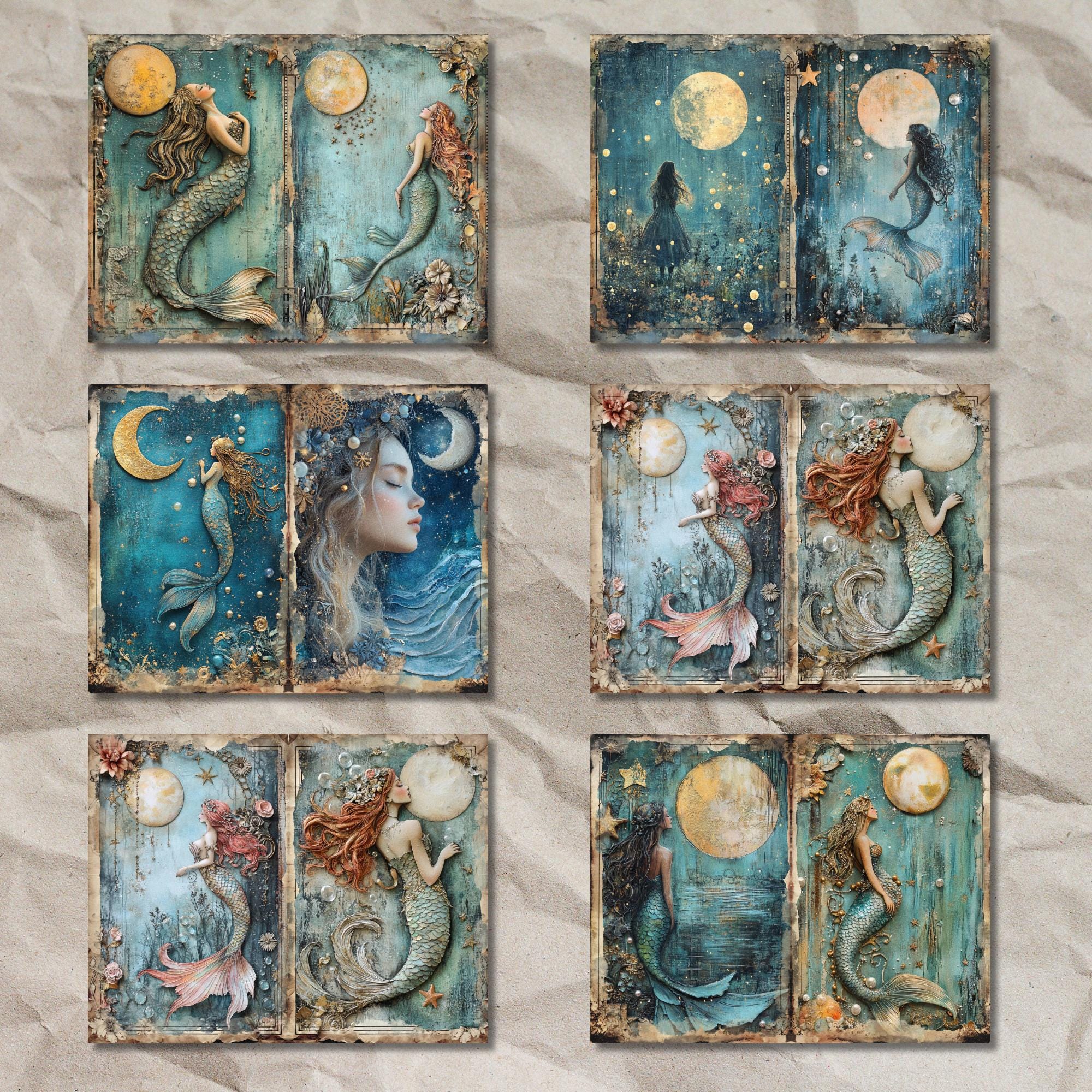 Moonlit Mermaid Junk Journal Pages: Shabby Chic Ephemera (40 JPEG) - Etsy