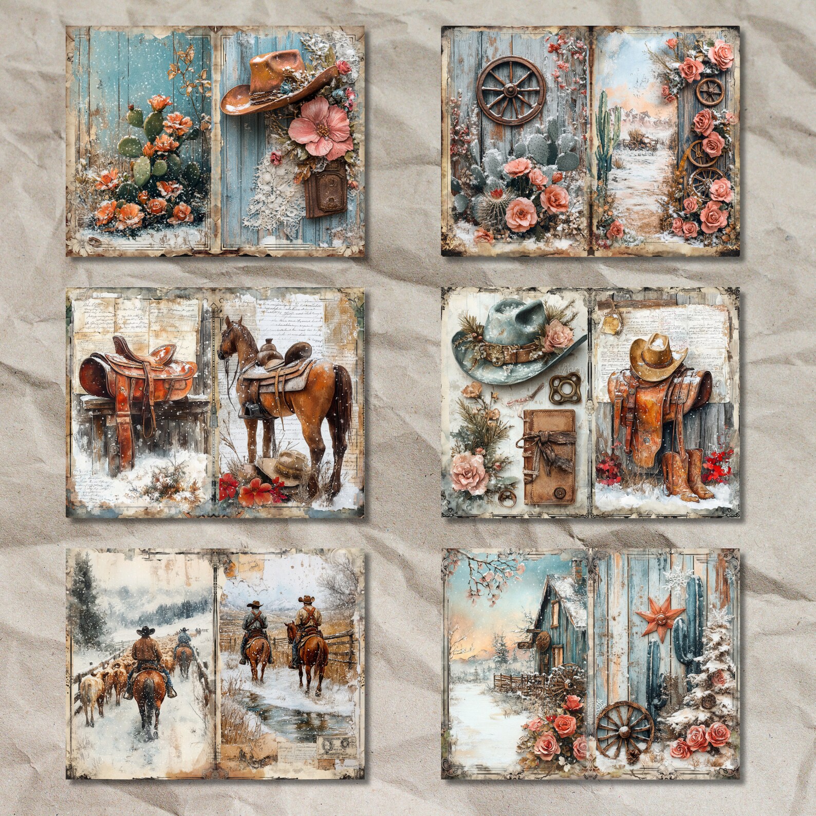 Winter Western Junk Journal Pages: Rustic Cowboy Ephemera (digital ...