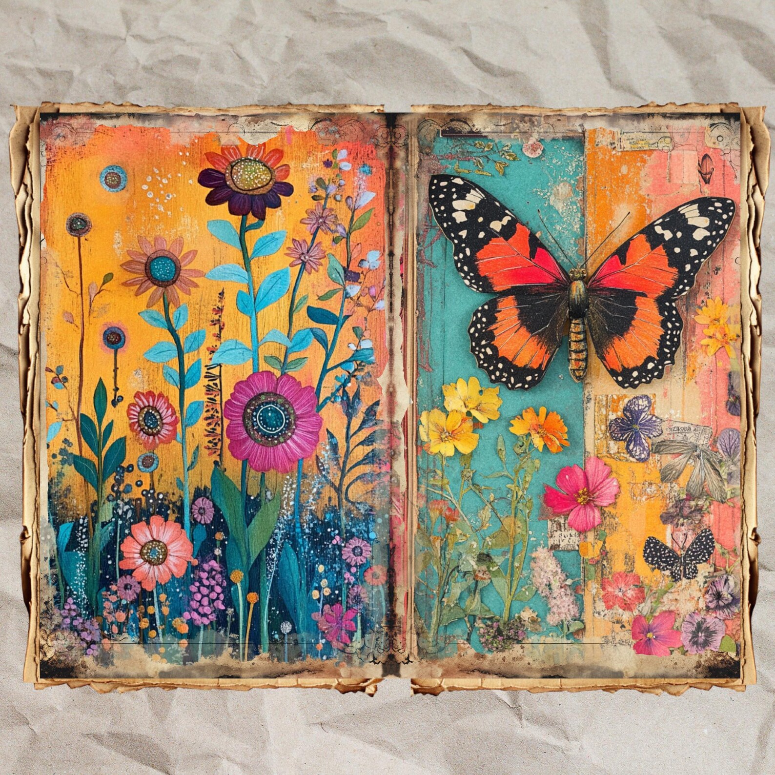 Whimsical Colorful Junk Journal Pages, Mixed Media Art, Junk Journal ...