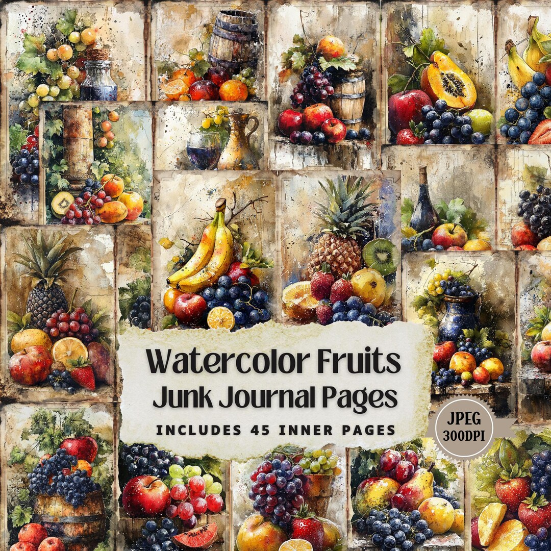 Watercolor Fruits Junk Journal Pages | Vintage Fruits Themed Kit ...