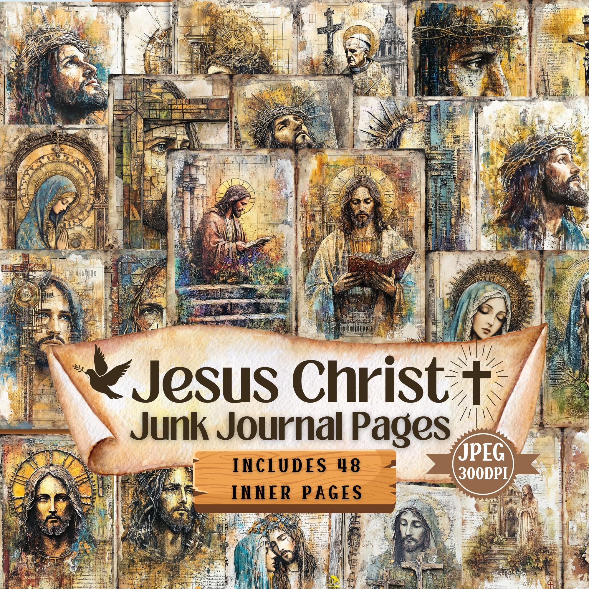 Vintage Jesus Christ Junk Journal Kit: Shabby Chic Ephemera (digital ...