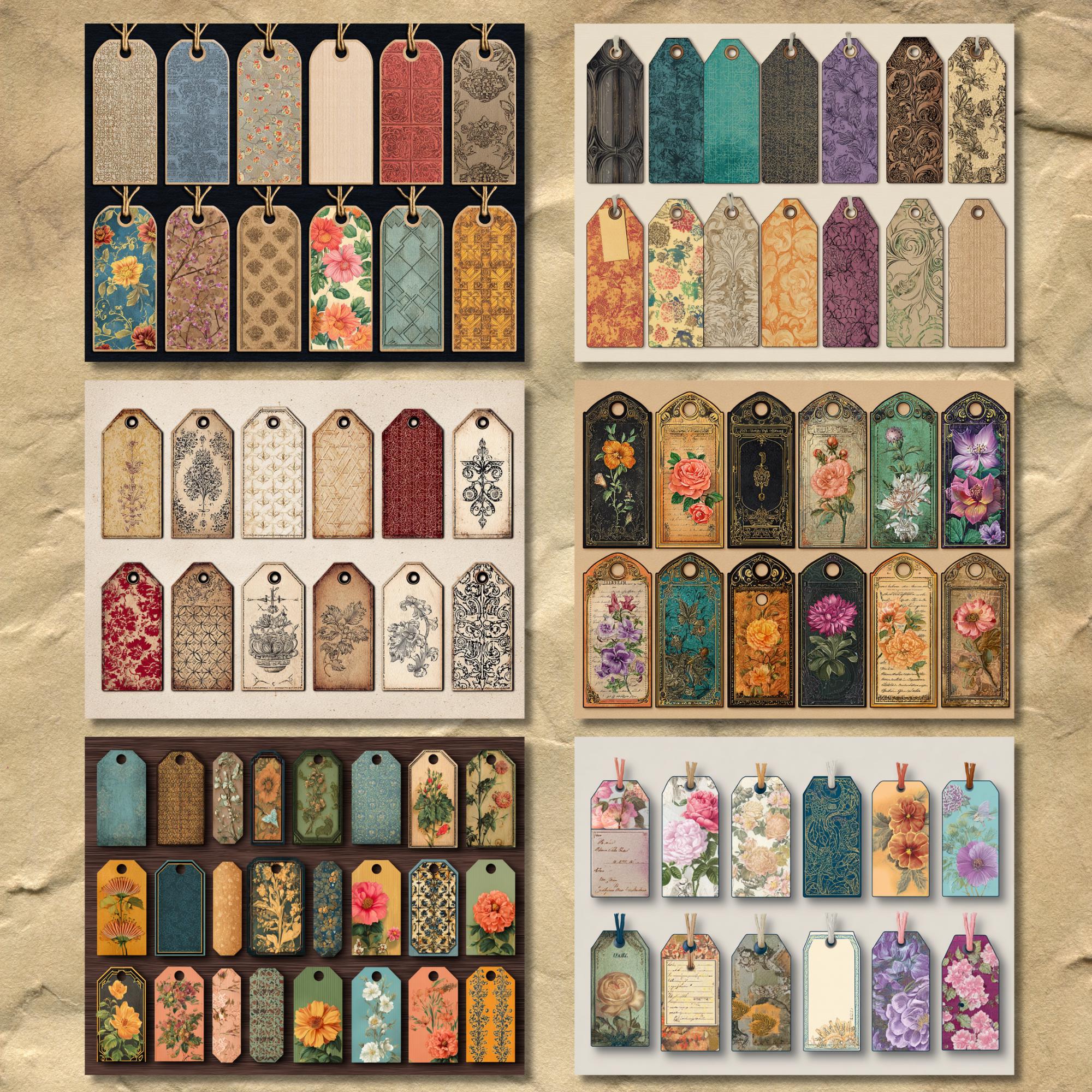 Vintage Ephemera Tags: Floral Grunge Scrapbook Labels (92 JPEG Digital ...