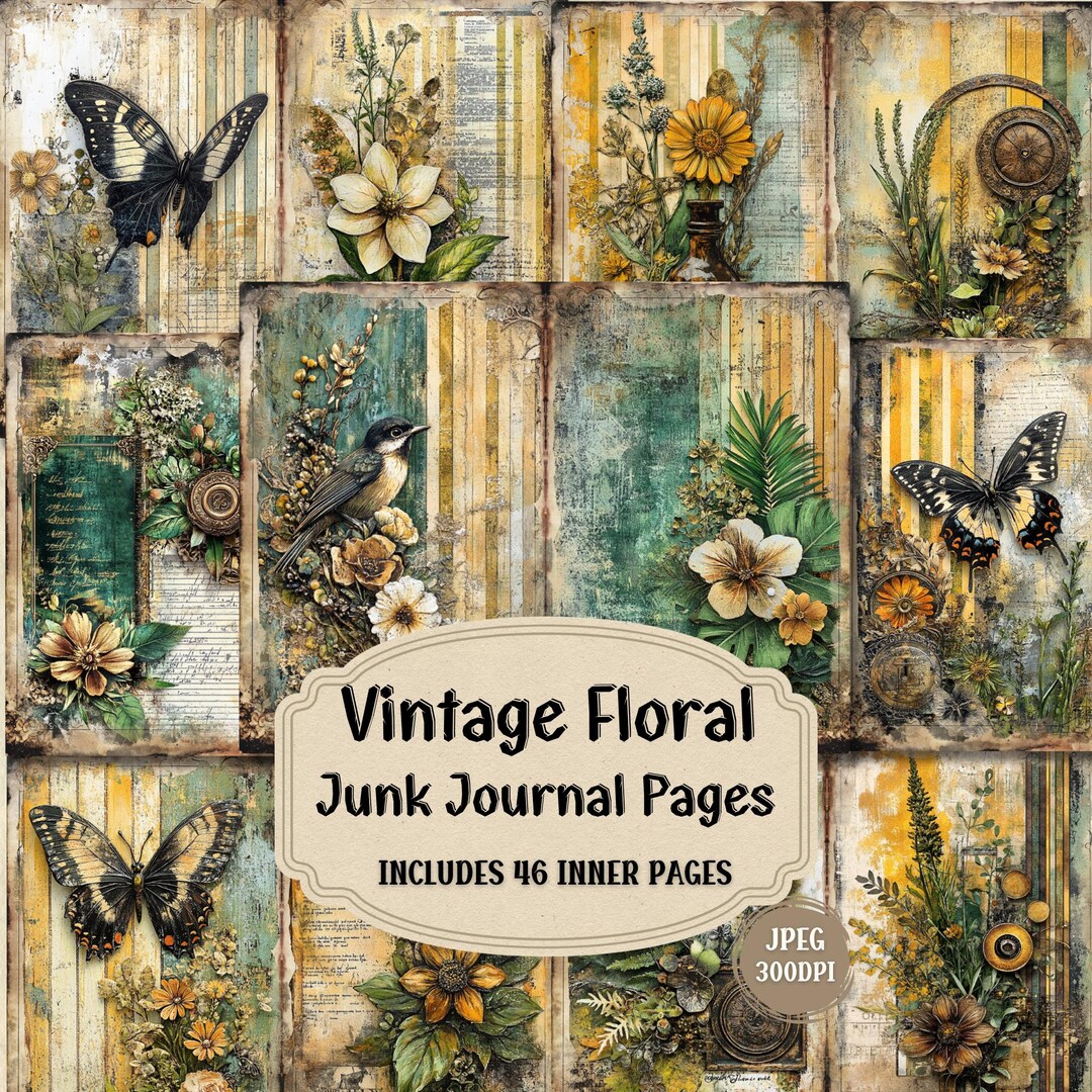 Vintage Floral Junk Journal Pages: Shabby Chic Botanical Ephemera (PDF ...