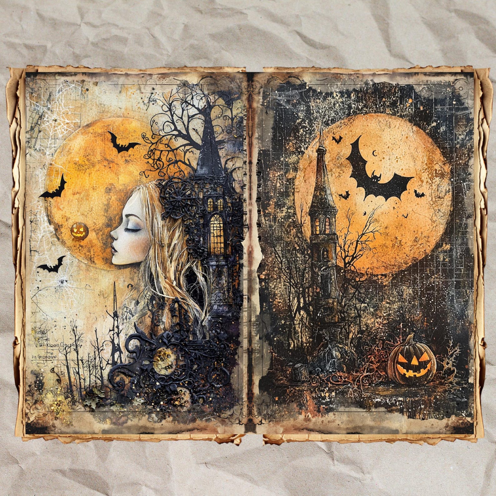 Spooky Halloween Junk Journal Pages: Vintage Horror Ephemera (45 JPEG ...