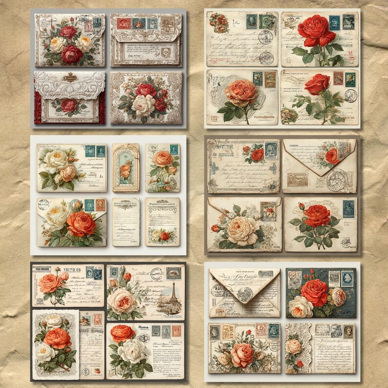 Vintage Rose Letter Junk Journal Kit: Shabby Chic Ephemera (digital ...