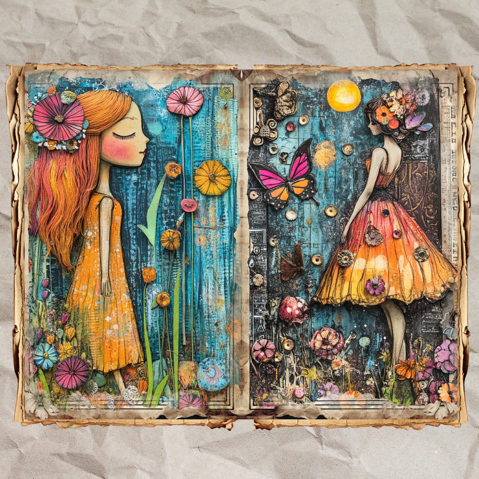 Whimsical Colorful Junk Journal Pages, Mixed Media Art, Junk Journal ...