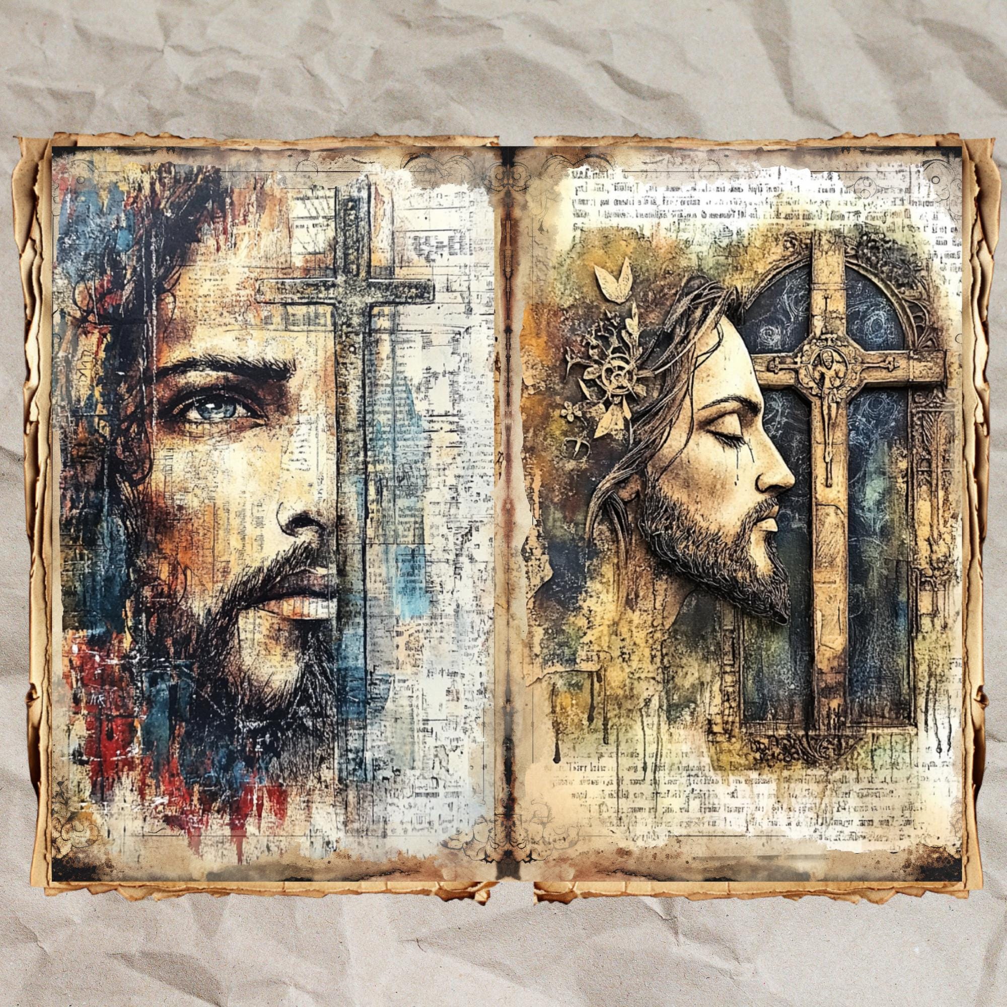 Vintage Jesus Christ Junk Journal Kit: Shabby Chic Ephemera (digital ...