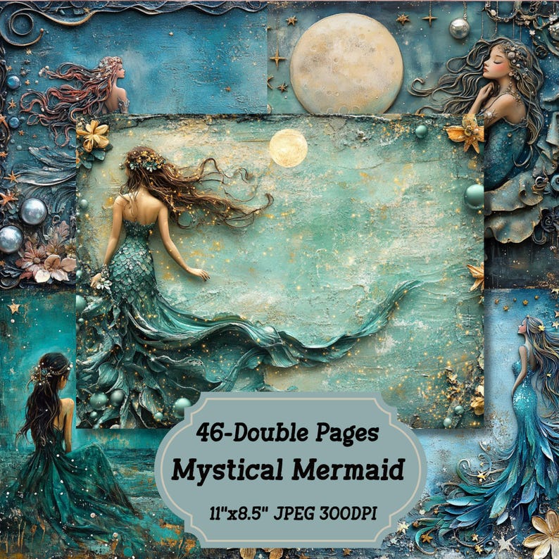 Mystical Mermaid Double Pages, Scrapbook Supply-46 JPEG Fairy Tale ...