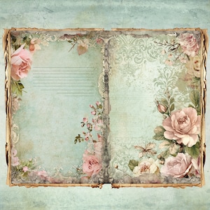 Floral Blank Line Junk Journal Printable Pages, Floral Journal Vintage ...