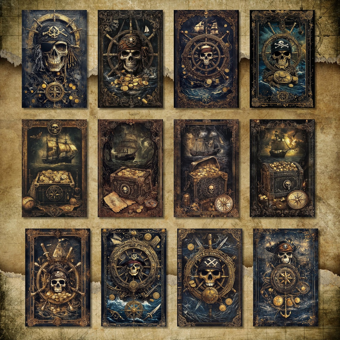 Spooky Pirate Journal Single Pages, Pirate Treasure Themed Collage ...