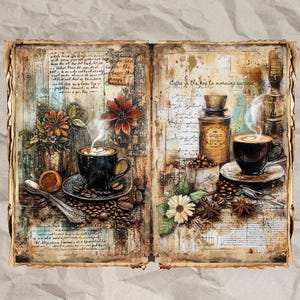 Coffee Time Junk Journal Pages | Vintage Coffee Saying Themed Kit ...