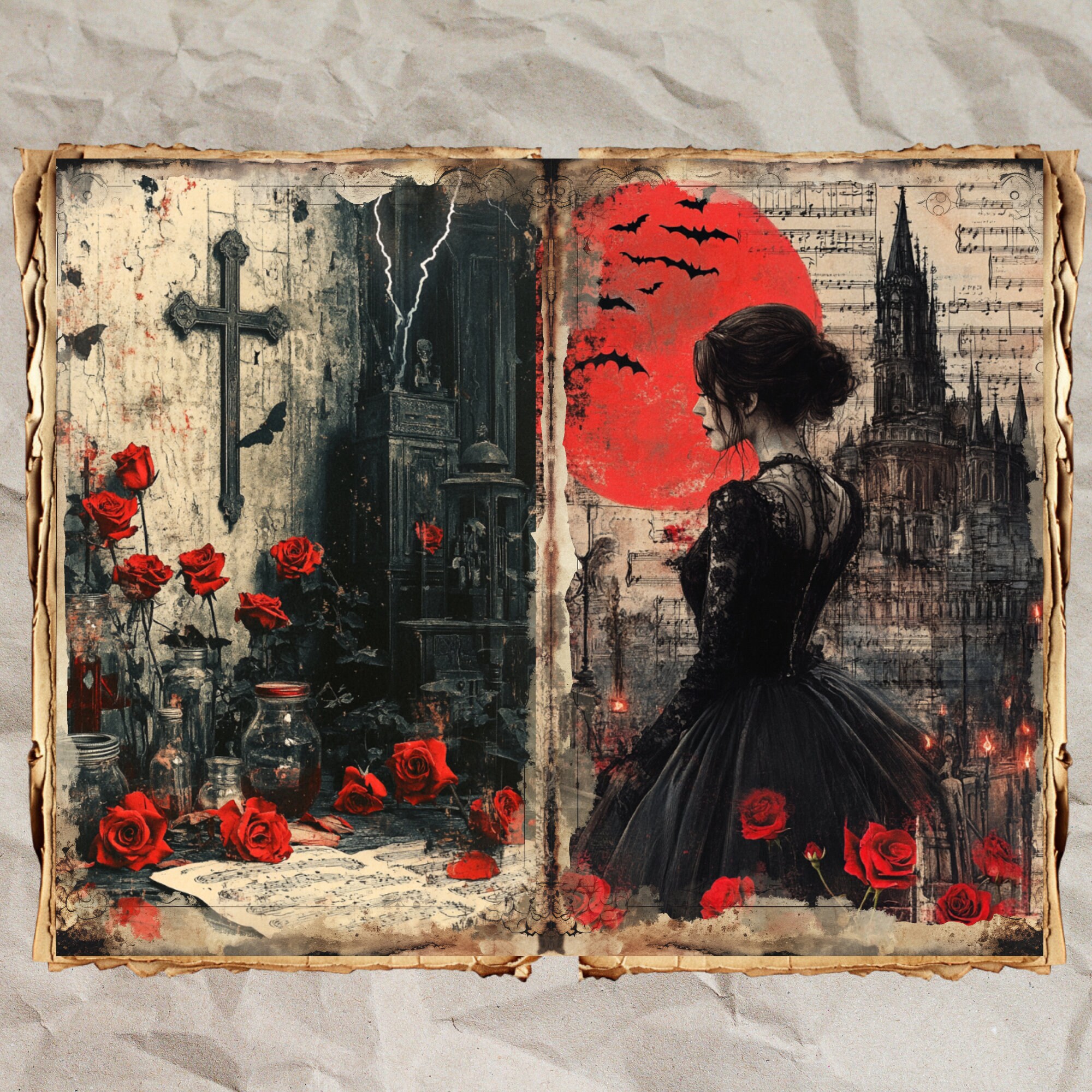 Vampire Junk Journal Printable Pages: Vintage Halloween Ephemera (52 ...