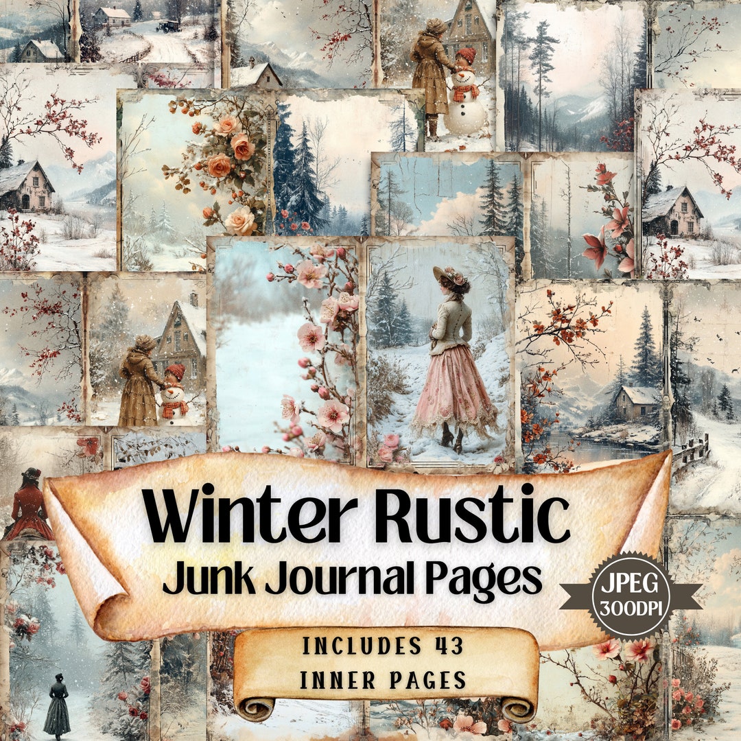 Winter Rustic Junk Journal Kit: Shabby Chic Ephemera (43 JPEG) (digital ...