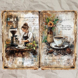 Coffee Time Junk Journal Pages | Vintage Coffee Saying Themed Kit ...