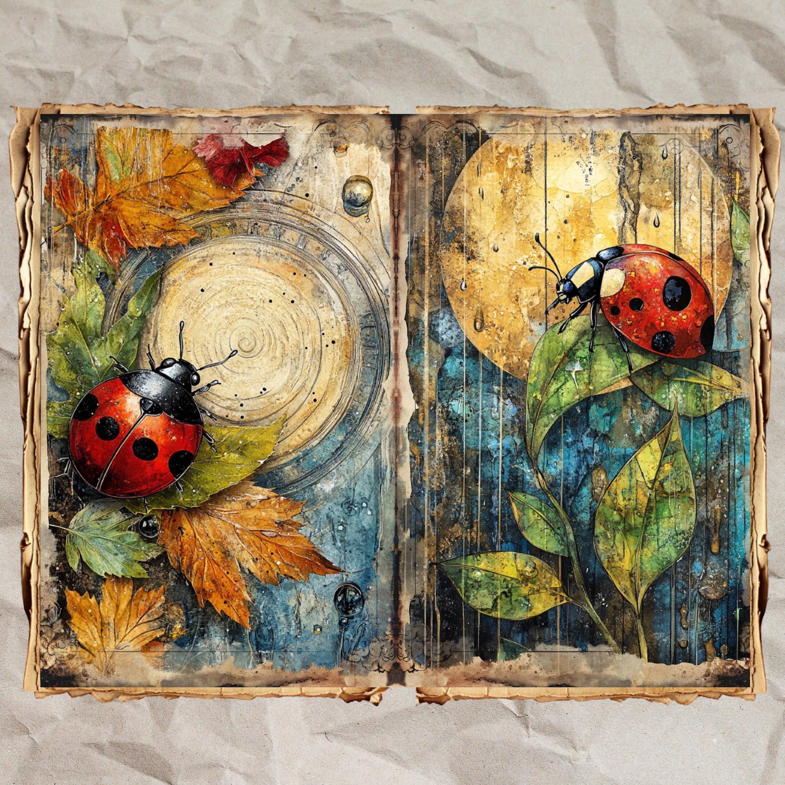 Vintage Ladybug Junk Journal Pages: Shabby Chic Collage (45 JPEG) - Etsy