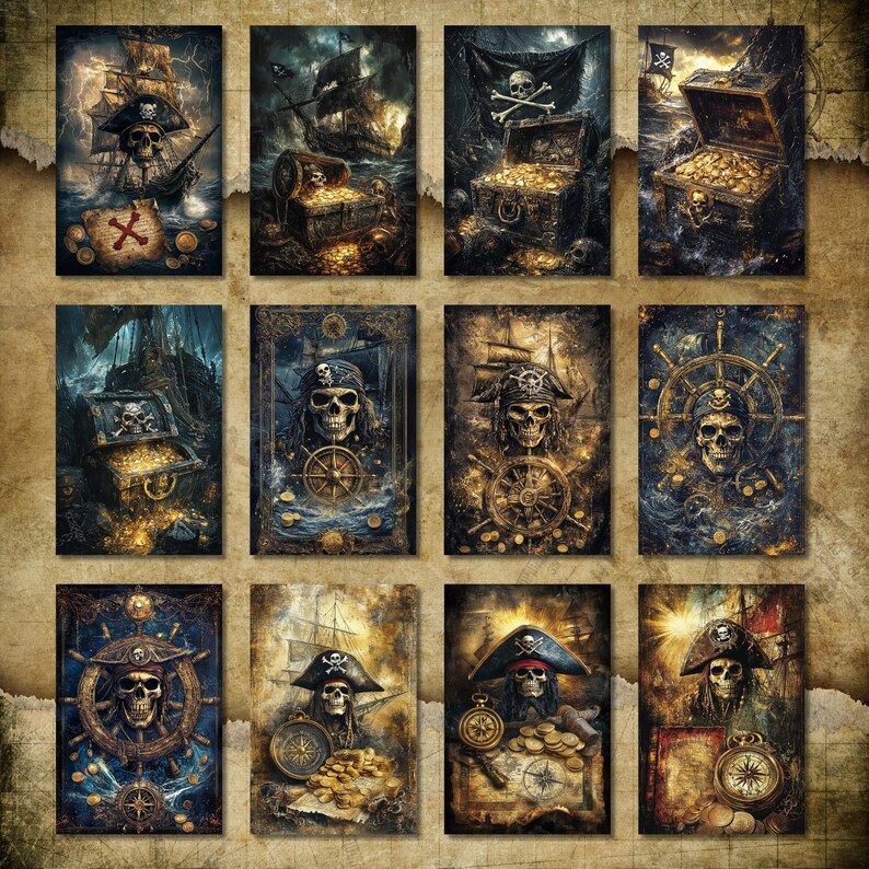 Spooky Pirate Journal Single Pages, Pirate Treasure Themed Collage ...