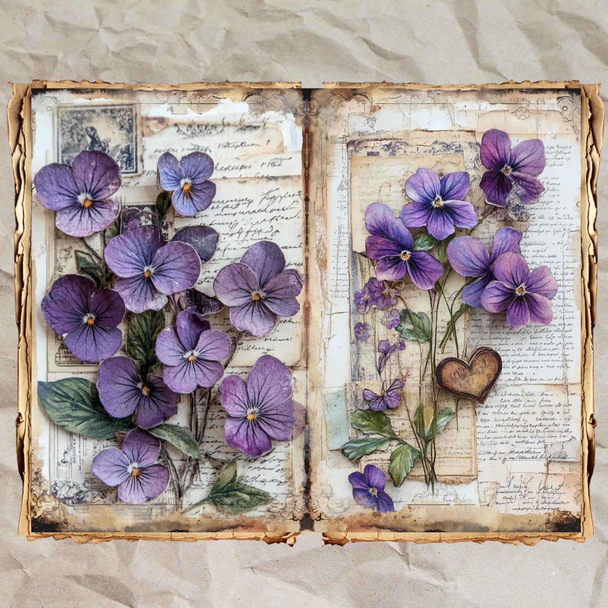 Violets Purple Junk Journal Pages | Vintage Flowers Purple Themed Kit ...