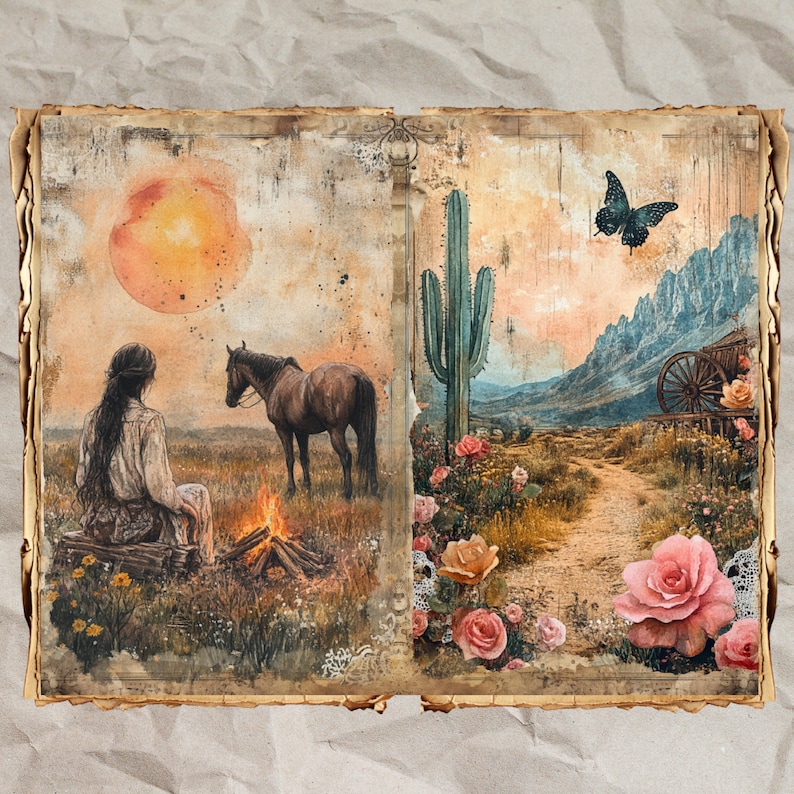 Watercolor Cowboy Junk Journal Kit: Shabby Chic Western Ephemera (45 ...